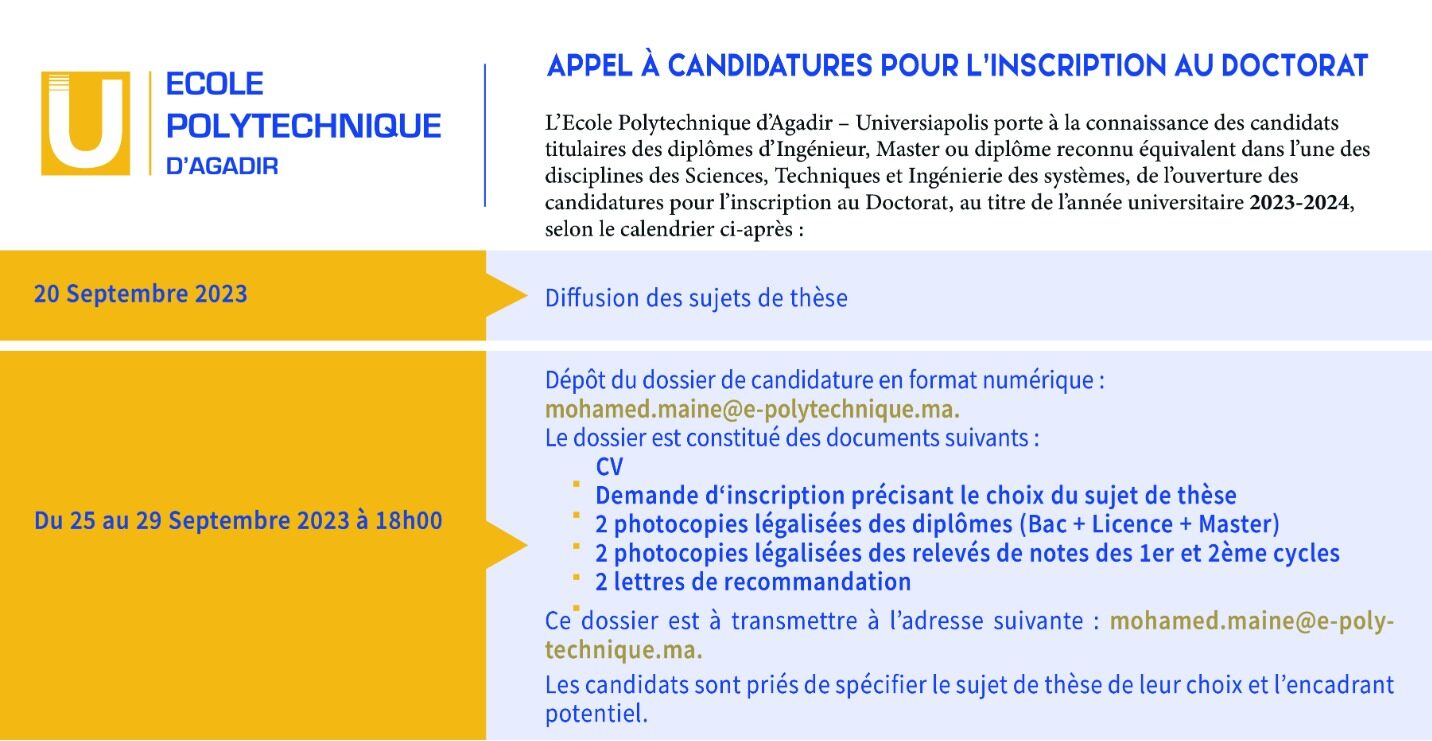 APPEL À CANDIDATURE POUR L’INSCRIPTION AU DOCTORAT - Ingénierie - Universiapolis